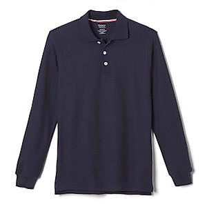 French Toast Big Pique Polo School Uniform Shirt with Long Sleeves for Boys and Girls, Navy, 8