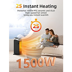 BREEZOME Space Heater, 1500W Fast Heating Heater for Indoor Use, Ceramic Electric Heater for Home with Thermostat, 90° Oscillating Portable Heater with Remote