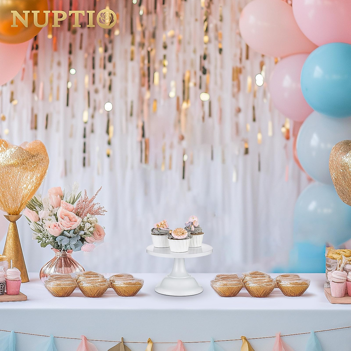 NUPTIO White Cupcake Stand Wedding: Cake Holder Dessert Pedestal Stands Metal Display Trays for Desserts Round Serving Plate for Birthday Party Christmas Anniversary Baby Shower 7.87 Inch / 20cm