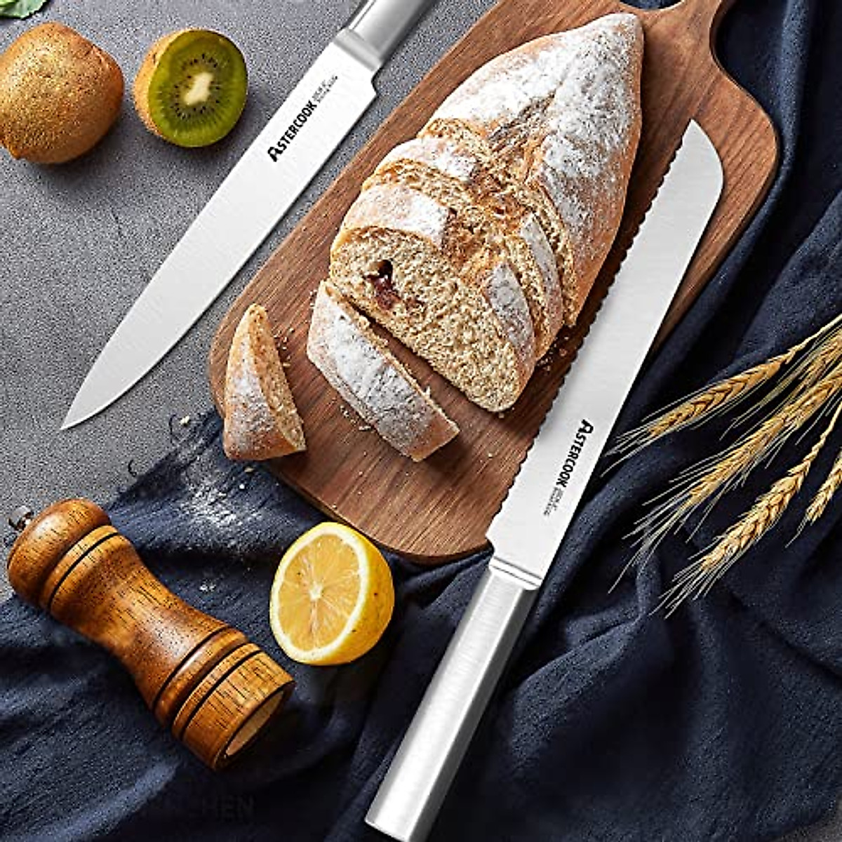 Knife Set, 15 Pieces Chef Knife Set with Block for Kitchen, German Stainless Steel Knife Block Set, Dishwasher Safe, Best Gifts, Silver Knives & Elegant Black Holder