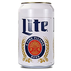 Miller Lite 8 Can Portable Mini Fridge w/ 12V DC and 110V AC Cords, 5.4L (5.7 qt) Beer Can Shaped Personal Cooler, White, Travel Fridge for Beer, Snacks, Lunch, Drinks, Home, Office, Bar, Dorm, RV