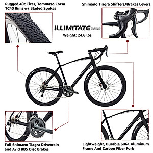 Illimitate Sport Performance Aluminum Gravel Bike Carbon Fork Shimano Tiagra 20 Speeds Road Bicycle Men Road Bikes For Men Bike Men Women Sport Bike Speed Bike Racing Bike Adult Bike City Bike Md 56cm