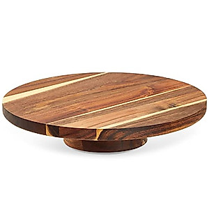 Acacia Wood Cake Stand, Round, Wooden Serving Platter for Appetizer and Dessert Tables at Parties, Birthdays, Weddings, and Restaurants, Rustic-Style (12.75 in)