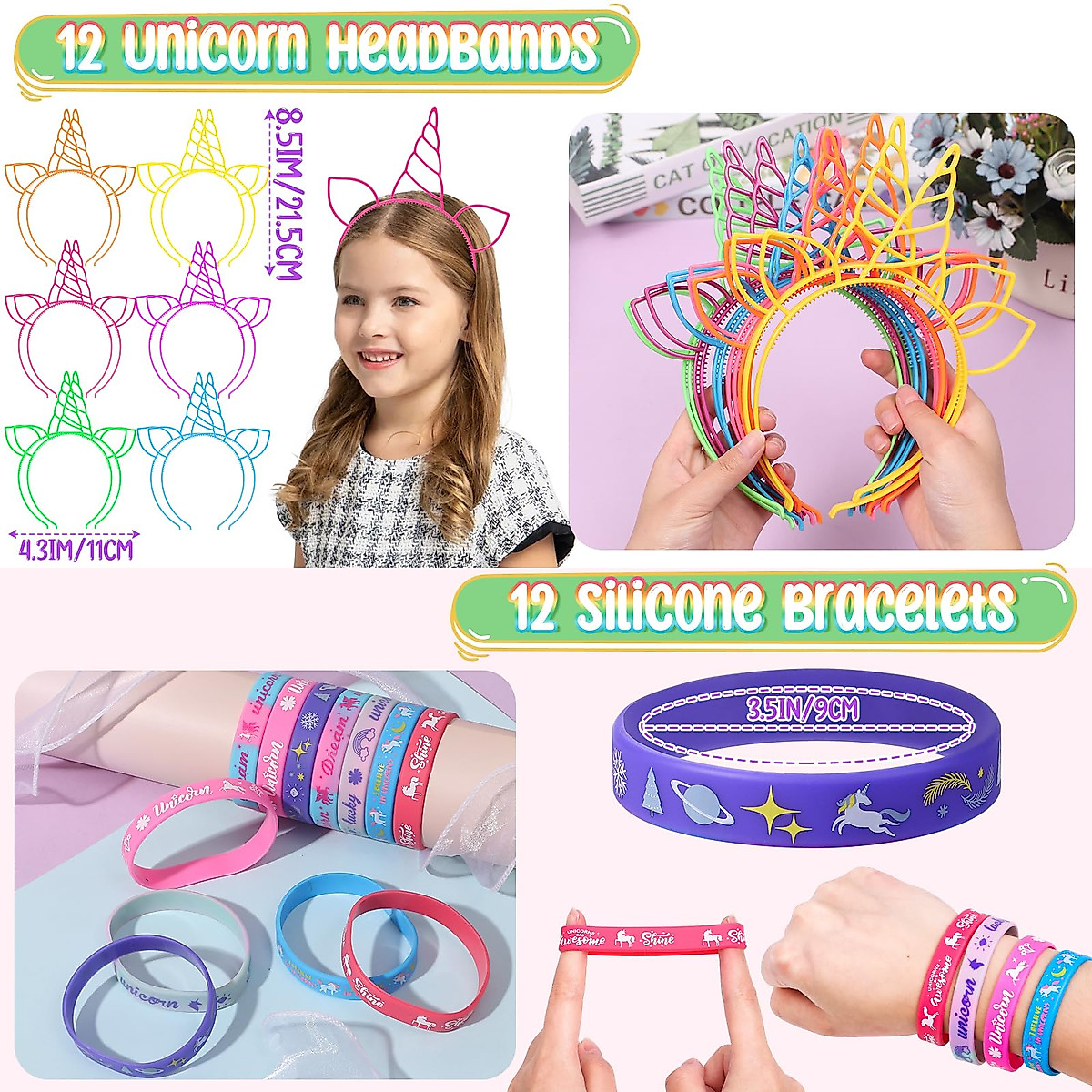 Winrayk 146Pcs Unicorn Party Favors Birthday Supplies Girls Bags Headband Bracelet Stamper Keychain Slap Bracelet Tattoo Sticker Ring, Goodie Bag Stuffers Unicorn Pinata Filler Unicorn Party Supplies