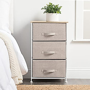 mDesign Steel Top and Frame Storage Dresser Tower Unit with 3 Removable Fabric Drawers for Bedroom, Living Room, or Bathroom - Holds Clothes, Accessories, Lido Collection - Linen/Tan
