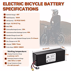 BtrPower 36V 48V Ebike Battery,10AH Lithium ion Battery Pack with 3A Charger and BMS for Electric Bike,Scooter,Motorcycle,250W 350W 500W 750W Motor