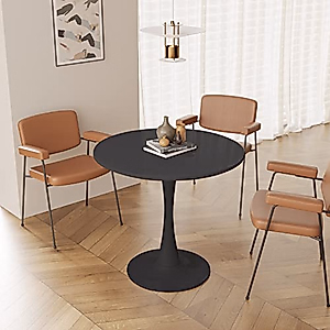 Sinovoy White Round Dining Table Modern Style 31.5" with Pedestal Base in Tulip Design, Mid-Century Leisure Table for Kitchen Dining Room & Living Room (Black)