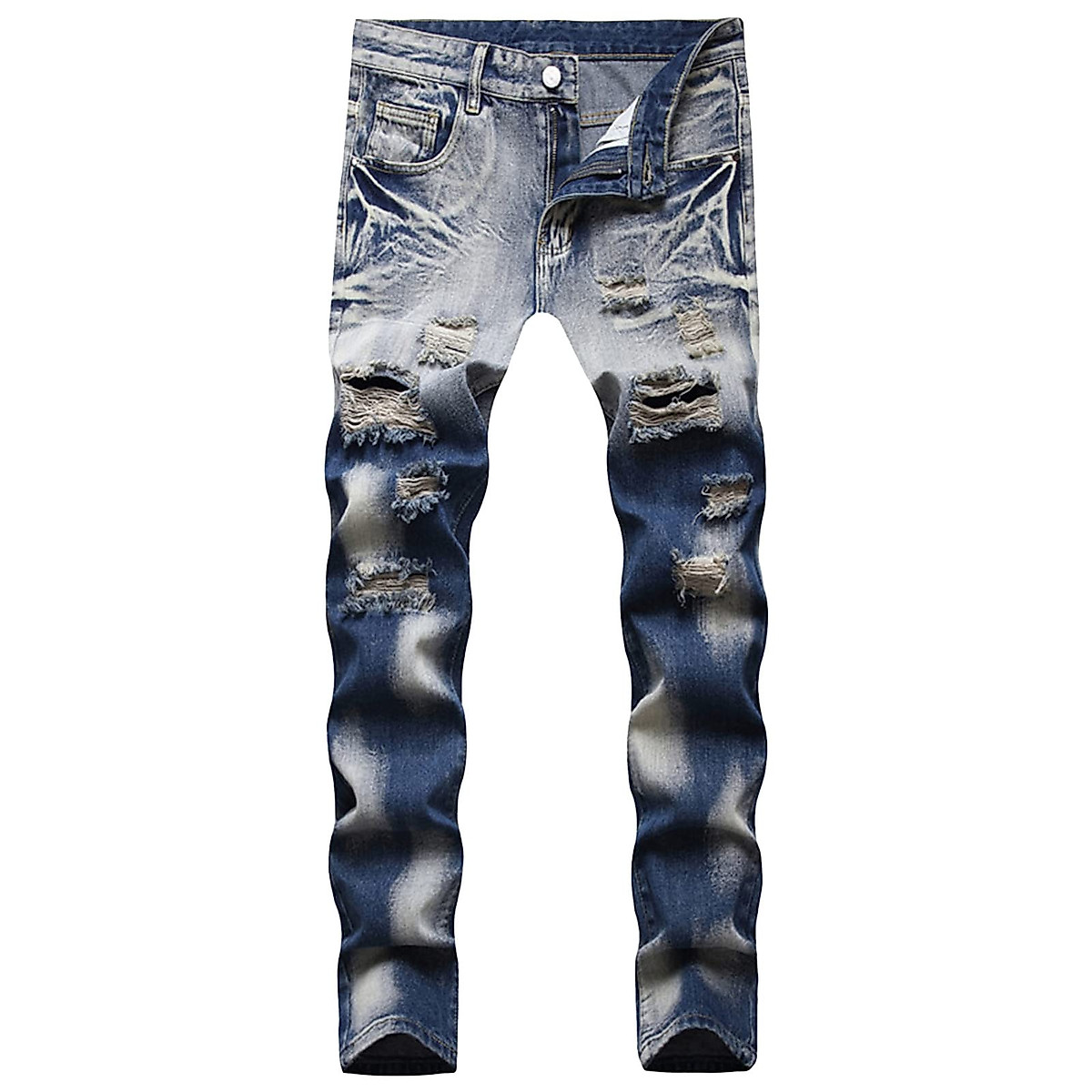 Ripped Jeans for Men Slim Fit Distressed Holes Stretch Denim Pants Classic Destroyed Straight Leg Comfort Jean (Blue,30)