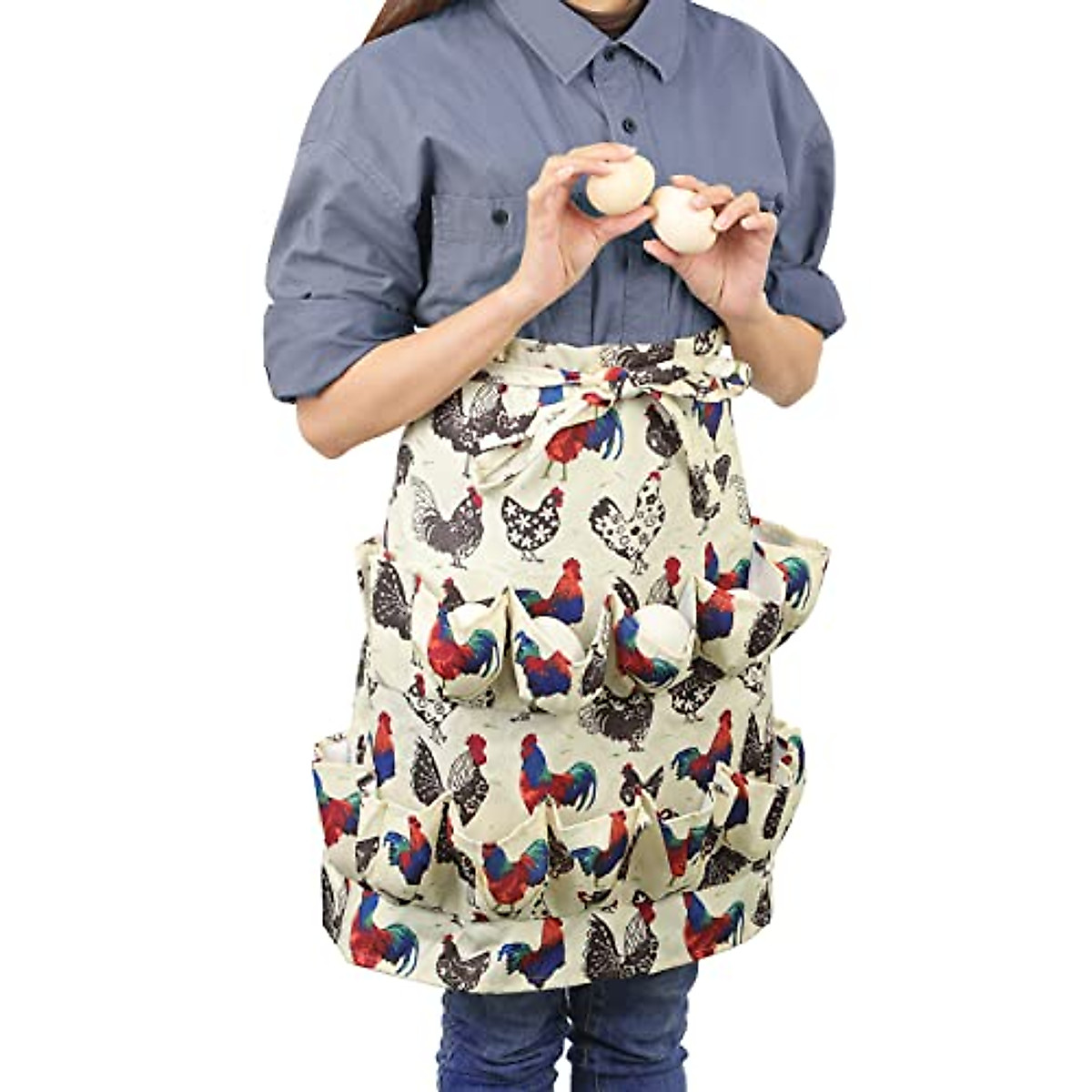 Foxyoo Egg Apron for Fresh Eggs,Egg Collecting Apron with Deep Pockets,Chicken Egg Apron for Women,Egg Baskets Holder Apron-Half Body Style