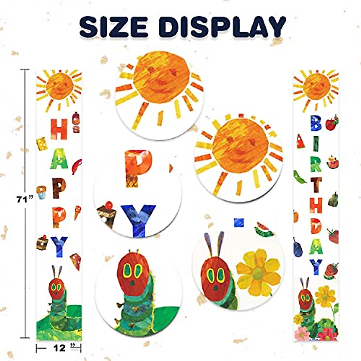 Cartoon Very Hungry Little Green Caterpillar Happy Birthday Banner Backdrop Insects Theme Decor Door Porch Decorations for Boys Girls 1st Birthday Party Baby Shower Supplies Favors Background Gift