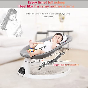 Addweet Baby Swings for Infants, Portable Bluetooth Enabled Baby Rocker with 5 Natural Swing Ranges & 10 Preset Sleep Music, Auto-Sensing Start-Stop System, Remote Control Newborn Swing (Grey)