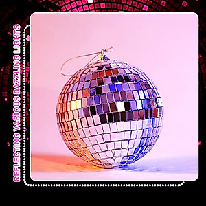 30PCs Hanging Mirror Disco Ball Ornaments Silver Disco Balls Decoration Ball Cake Decoration 70s Disco Party Disco Ball with Rope