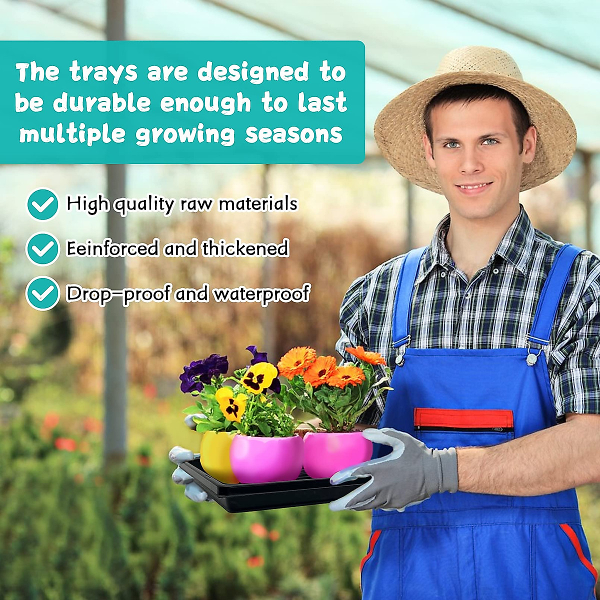 Apatal 1010 Seed Starting Trays, 12 Pack Garden Growing Trays with Drain Holes Reusable Microgreens Seed Plastic Tray Plant Germination Tray