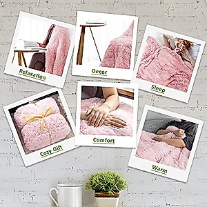 Pawque Luxury Faux Fur Throw Blanket Super Soft Oversized Throw Blankets, 90x90 inches, Decorative Blankets for Sofa Couch Bed Chair Photo Props, Breathable & Washable, Bright Pink