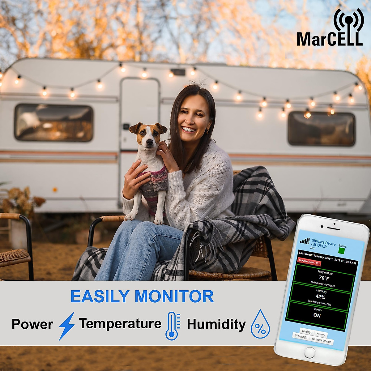 MarCELL Cellular Temperature, Humidity & Power Monitor (Verizon) - Made in The USA - RVs, Pet Safety Monitoring, Second Home Monitoring, Greenhouse Monitoring,- 24/7 Monitoring & Instant Alerts