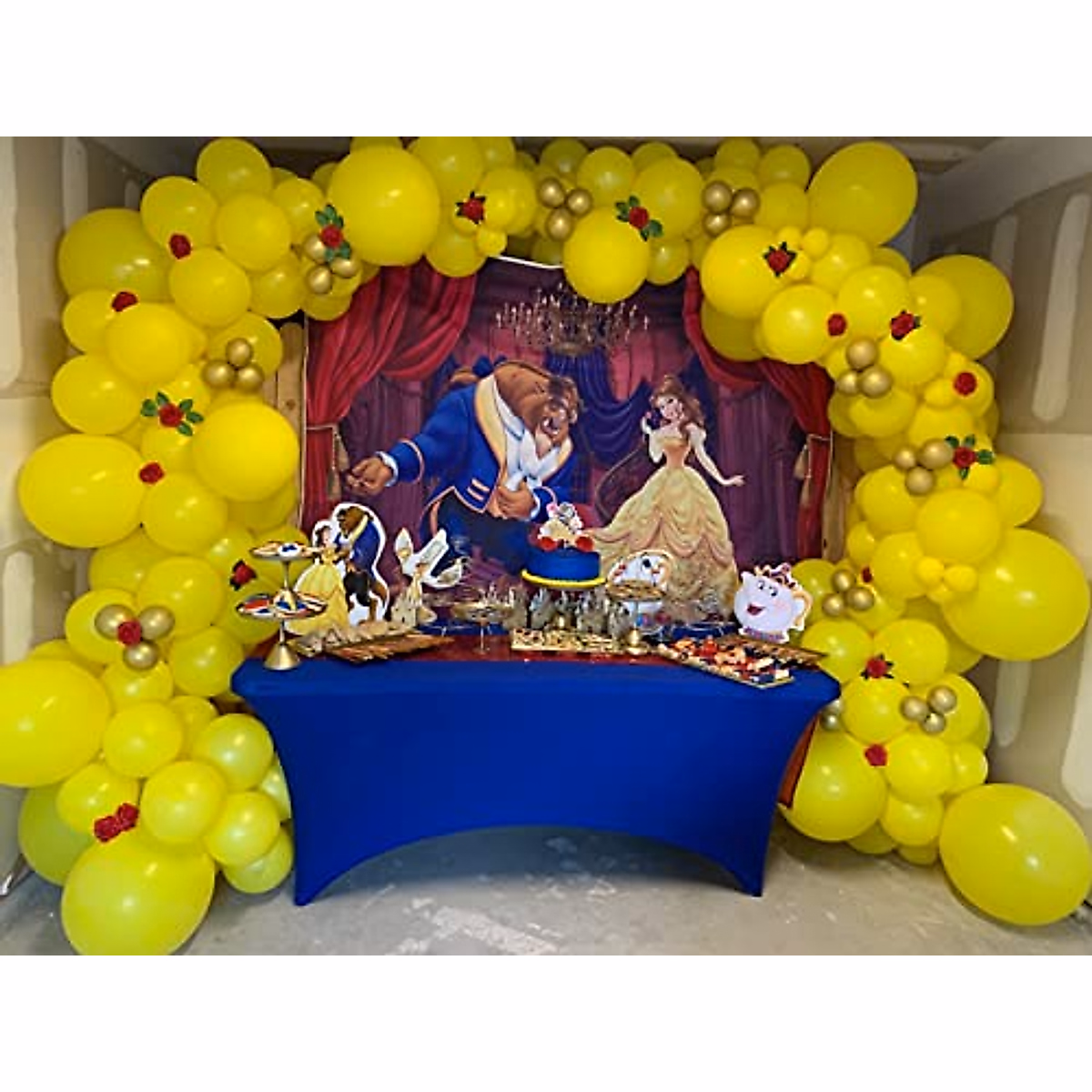 Beauty and The Beast Backdrop Palace Golden Chandelier Red Curtain Photography Background Princess Girl Baby Shower Birthday Party Studio Photo Decoration Props 5x3FT