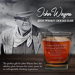 Whiskey Cocktail Glass with John Wayne Quote, Unique Bourbon Glasses, Perfect, Fun, and Ideal Gift for Dads or Grandfather, With Thick Bottom Double Old-fashioned - 10 oz
