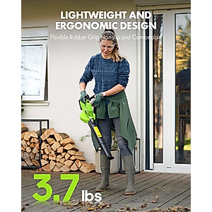 Leaf Blower Cordless with Battery and Charger - Anykit Electric Leaf Blowers Battery Operated, Lightweight 20V 2 Speed Modes Handheld Blower for Lawn Care Green
