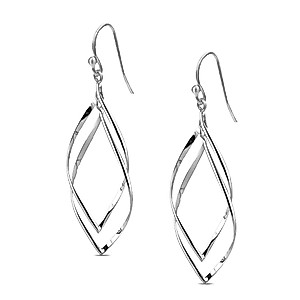 925 Sterling Silver Double Twisted Drop Dangle Earrings for Women | Classic Linear Marquise Loops Earring