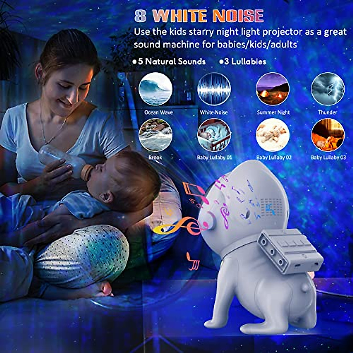 Star Projector,Galaxy Projector for Bedroom,Space Dog Projector with Bluetooth Speaker & White Noise and Remote Control,Smart Night Light Projector for Kids Adults Game Room Home Theater Ceiling Decor