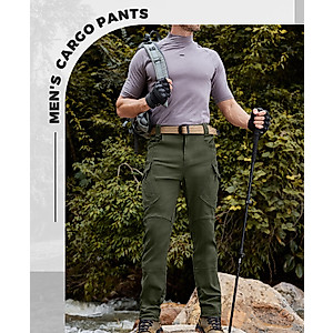 Susclude Men's Tactical Pants Stretch, 9 Pockets Rip Stop Lightweight Cargo Work Military Trousers Outdoor Hiking Pants Gray Green 28Wx28L