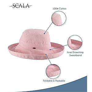 Scala Women's Cotton Hat with Inner Drawstring and Upf 50+ Rating,Coral Rose,One Size