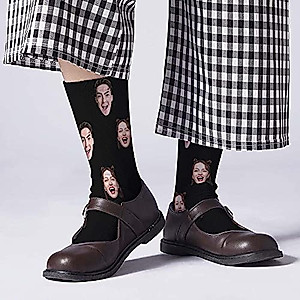 OMG SOCKS Custom Face Socks Multiple Faces, Your Photo Picture on Socks for Men Women Dad Father's Day Birthday Smoky Blue