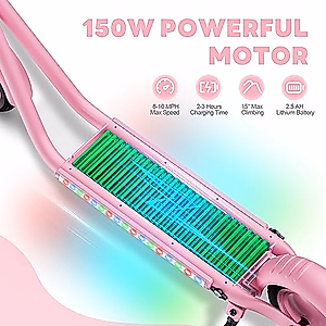 Kids Electric Scooter Ages 6-12 Gobazaar, Colorful LED Lights, Up to 8-10 MPH & 7.5 Miles,150W Electric Scooter for Kids with 3-Speed Adjustment,4-Height (Pink)