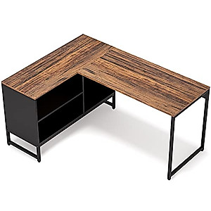 Tribesigns L Shaped Desk with Storage Cabinet, 59 inch Large L-Shaped Office Desks, PC Desks with Heavy-Duty Metal Frame Rustic Brown Black