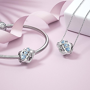 JIAYIQI March Birthstone Charm for Pandora Charms Bracelet, Sterling Silver Bead Endless Love Charms Engraved Brave, Heart Birthday Charms for Women