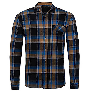 JIAER Men's Button Down Long Sleeve Flannel Plaid Casual Shirt XL Blue