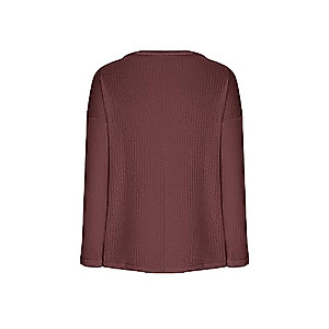 Deals of The Day Clearance Women's Tops Oversized v-Neck Long Sleeve Solid Color Shirts Waffle Knit Casual Loose 2023 Trendy Tees Shirt Wine M