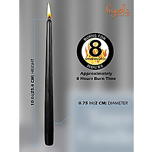12 Pack Tall Taper Candles - 10 Inch Black Dripless, Unscented Dinner Candle - Paraffin Wax with Cotton Wicks - 8 Hour Burn Time
