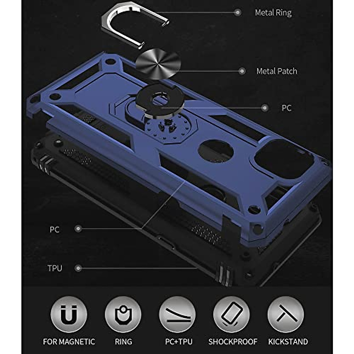 for Motorola One 5G Ace Phone Case, Moto One 5G Ace Case with HD Screen Protector, [Military Grade 16ft. Drop Tested] Ring Shockproof Protective Phone Case for Motorola One 5G UW Ace,Blue