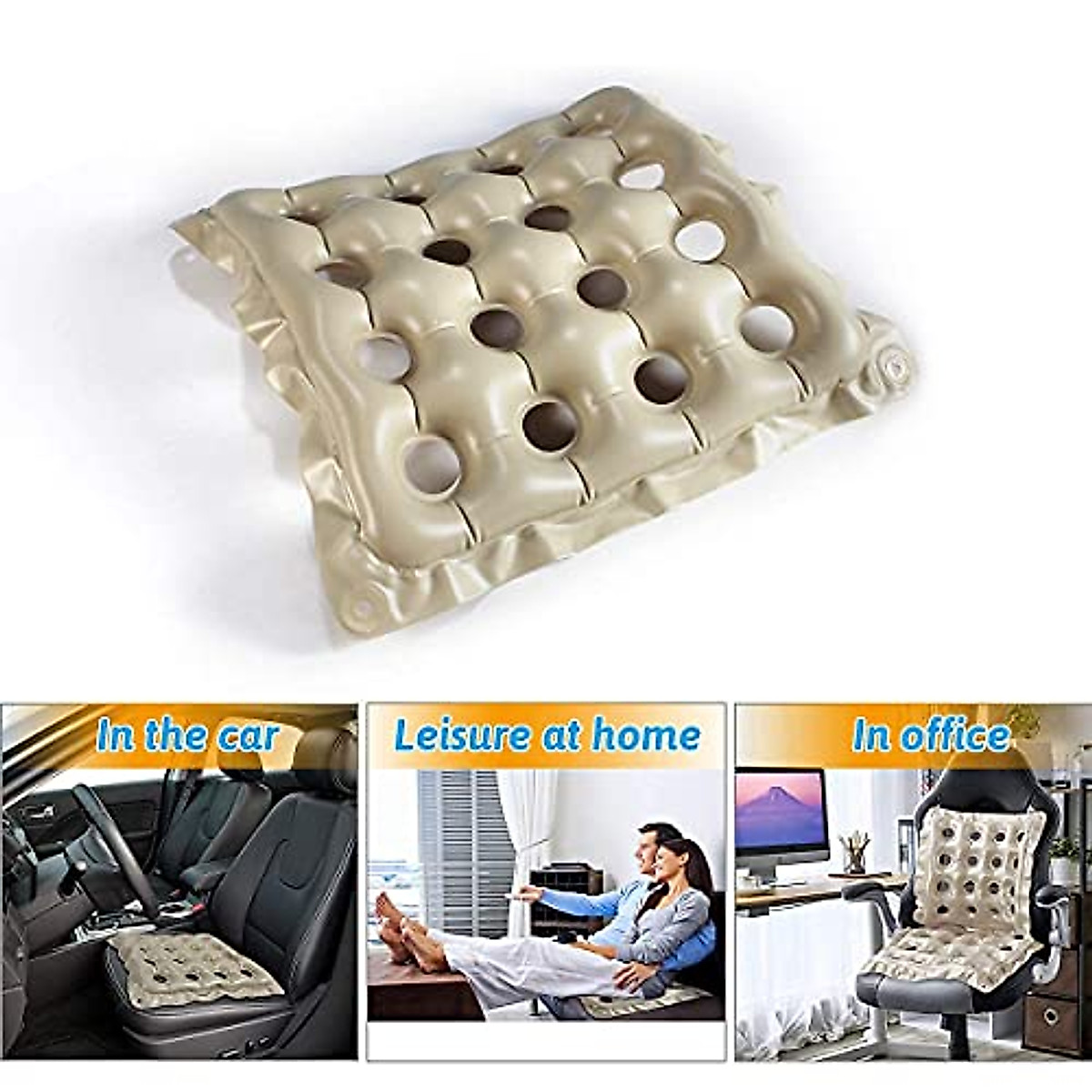 Inflatable seat Cushions,air Cushion,air Cushion seat,sit Cushion,with air Vent, can be a Small Amount of air or Water, Very Suitable for Office Chair and Wheelchair use(Grey19inch)