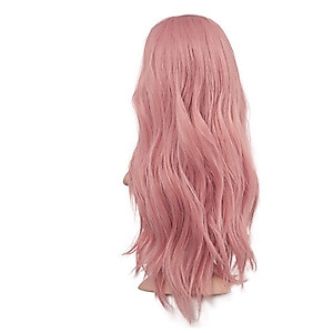 FESHFEN Long Pink Wigs for Women 22 inch Curly Wavy Full Wig Middle Parting Wigs Natural Looking Synthetic Wig Extensions for Daily Cosplay