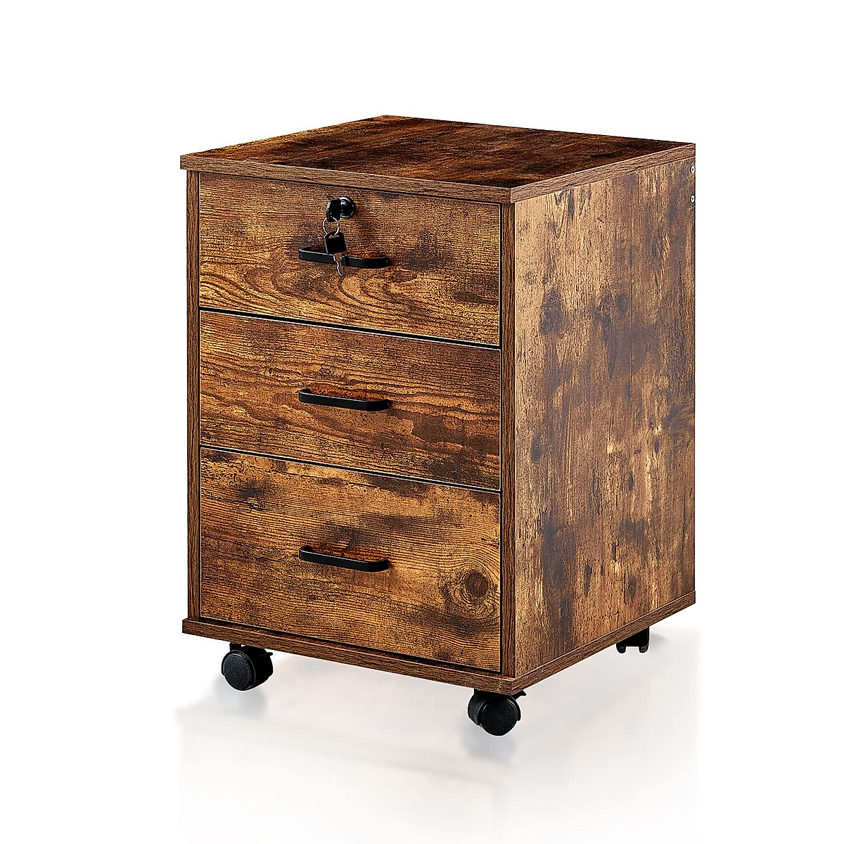 TUKAILAi Mobile File Cabinet with 3 Drawers, Lockable Storage Unit Wooden Rolling Office Filing Cabinet with Wheels, for Legal/Letter/A4 Sized Documents Home Office (White 1PCS)