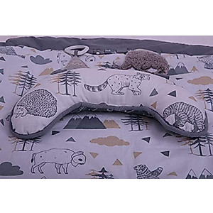 Bacati Woodlands Grey/Beige Neutral Cotton Activity Gym with Mat, Beige/Grey