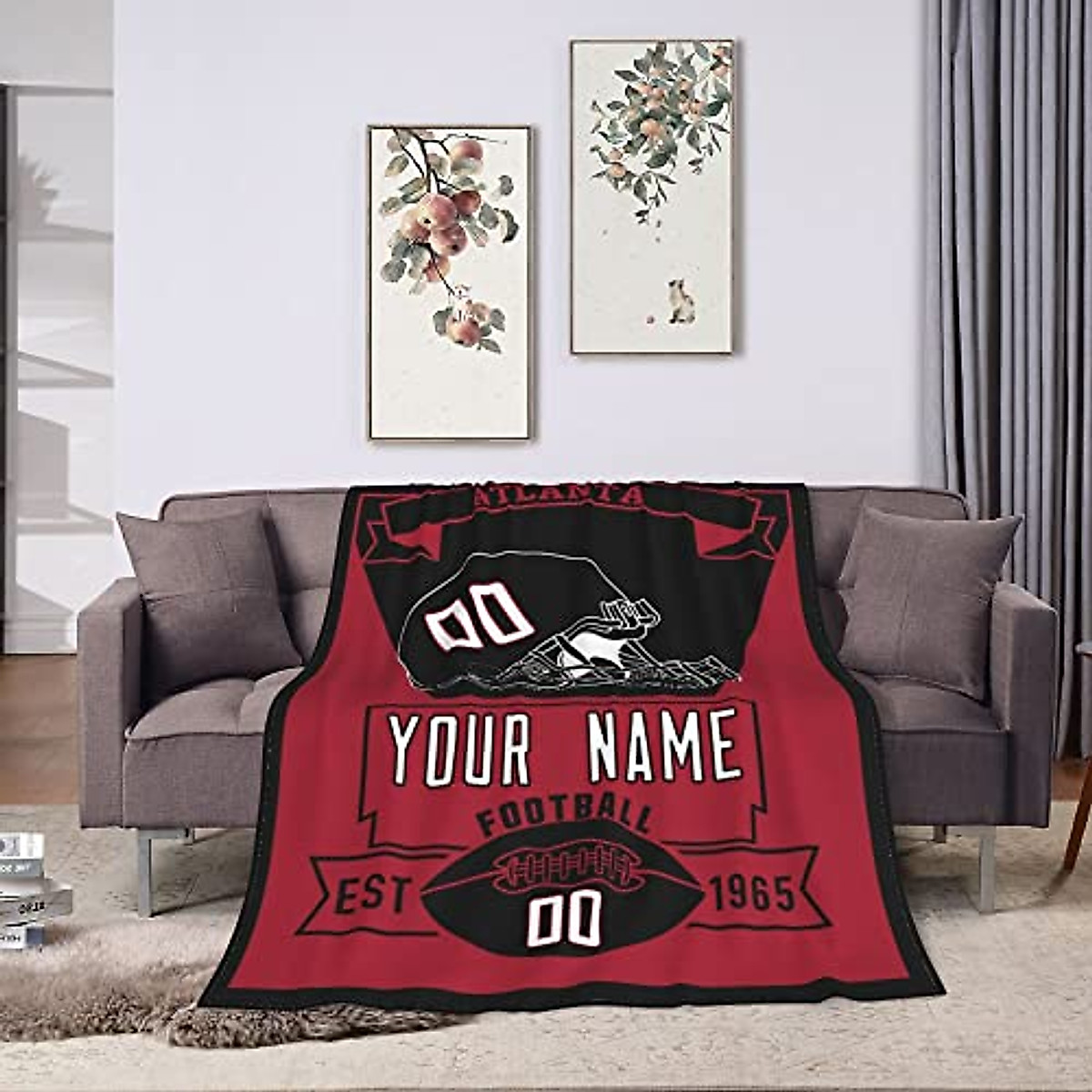 SEAGGS Custom Football Blanket for Men Personalized Fans Gifts Add Name and Number, 40" x 50", 50" x 60", 80" x 60"