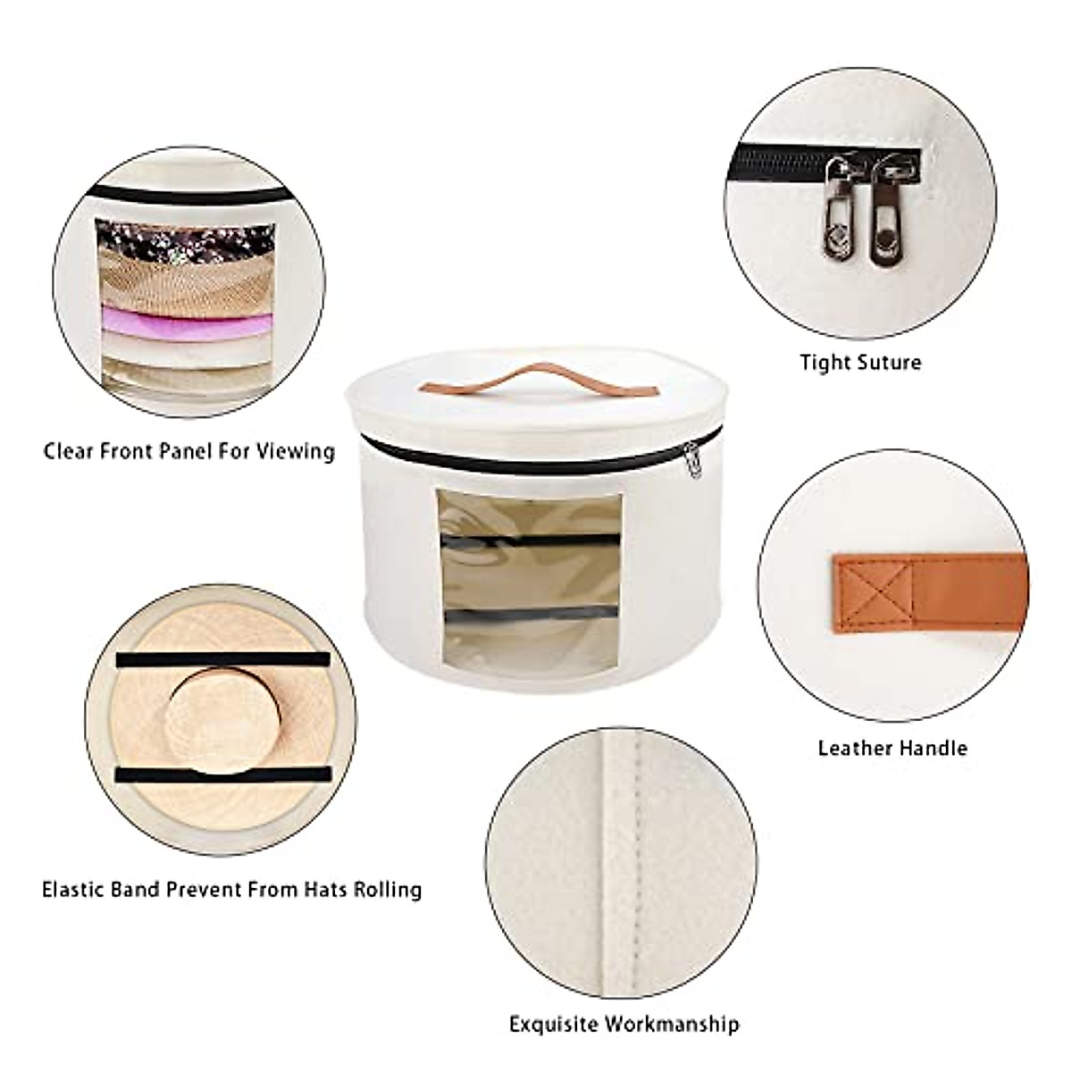 VanlonPro Large Hat Storage Box for Women & Men, 16" D x 10" H Hat Box Organizer，Foldable Round Travel Hat Boxes with Dustproof Lid, Stuffed Toy Storage Bin Bag