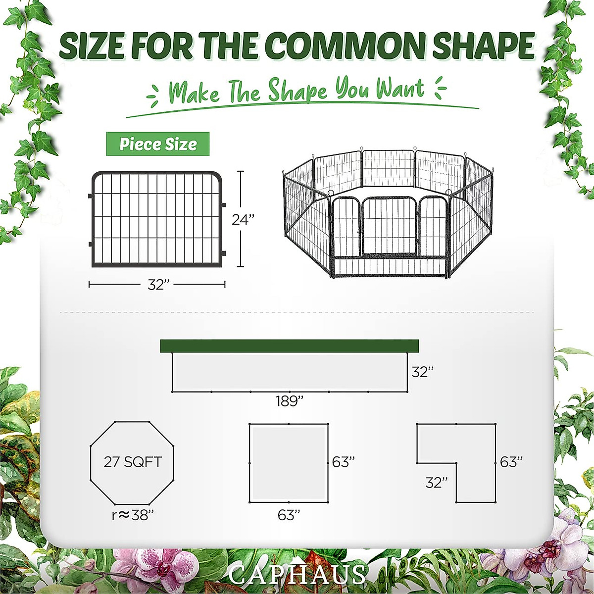 CAPHAUS Decorative Garden Fence, 24 Inch x 21 FT Heavy Duty Iron Fencing Landscape Patio Flower Bed Animal Barrier Border Edging Section, Panel Decor, Folding Wire Fence for Yard for Dog Outdoor