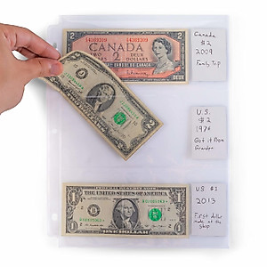 3-Pocket Vinyl Bill Sleeves 20 Pages - Bill Holders for Collectors - 8 x 3.5 Collecting Album Supplies - Vintage Currency Collection Protection - Great for Coupons, Receipts, and Record Keeping