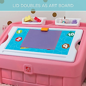 Step2 2-in-1 Toy Box & Art Lid, Kids Toy Storage Bin & Organizer, Easel & Chest in One, Made of Durable Plastic, For Toddlers 2+ Years Old, Pink
