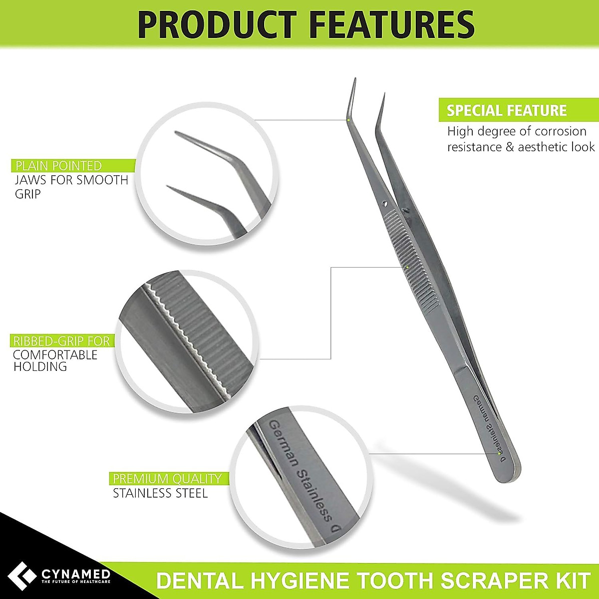 CynaMed Dental Tools Oral Care Kit (5-Pack) – Stainless Steel Dental Pick, Tartar Scraper, Scaler, Tweezers, and Mouth Mirror for Personal & Pet Use