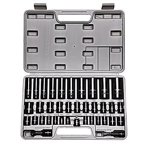 CASOMAN Complete 3/8" and 1/2” Drive Impact Socket Set, Inch (SAE) /Metric, Cr-V, 6-Point, 3/8"- 1-1/4", 8 mm - 24 mm, Deep & Shallow, 38-Piece Impact Socket Set