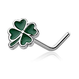 Body Accentz Nose Ring Stud Lucky 4 Leaf clover Shape 316L Surgical Steel L shape