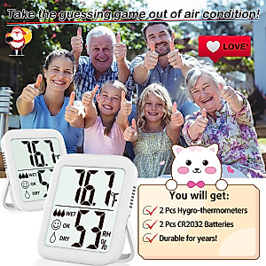 Antonki Room Thermometer Indoor Hygrometer, Humidity Gauge, Humidity Meter, Digital Temperature and Humidity Monitors for Home, Baby Room, Terrarium, Incubator, Greenhouse - 2 Pack