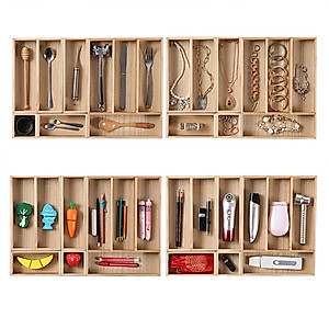 TENIBYC Drawer Organizer, Wood Drawer Organizer Utensil Tray, Silverware Organizer, utensil organizer Storage Box with Various Sizes for Office, Kitchen, Bedroom, Bathroo(5 Boxes)