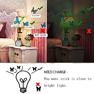 3D Butterfly Stickers, Glow in The Dark Butterfly Decals for Ceiling or Wall Decor, Adhesive 12pcs Butterflies for Kids Bedroom Nursery Living Room, Create a Realistic Butterflyry Home