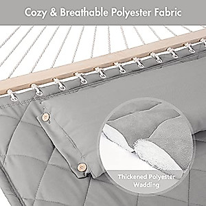 ANOW Heavy Duty Hammock with Spreader Bars and Detachable Pillow, 2 Person Hammock for Outdoors Indoors, 450 LBS Weight Capacity, Light Gray